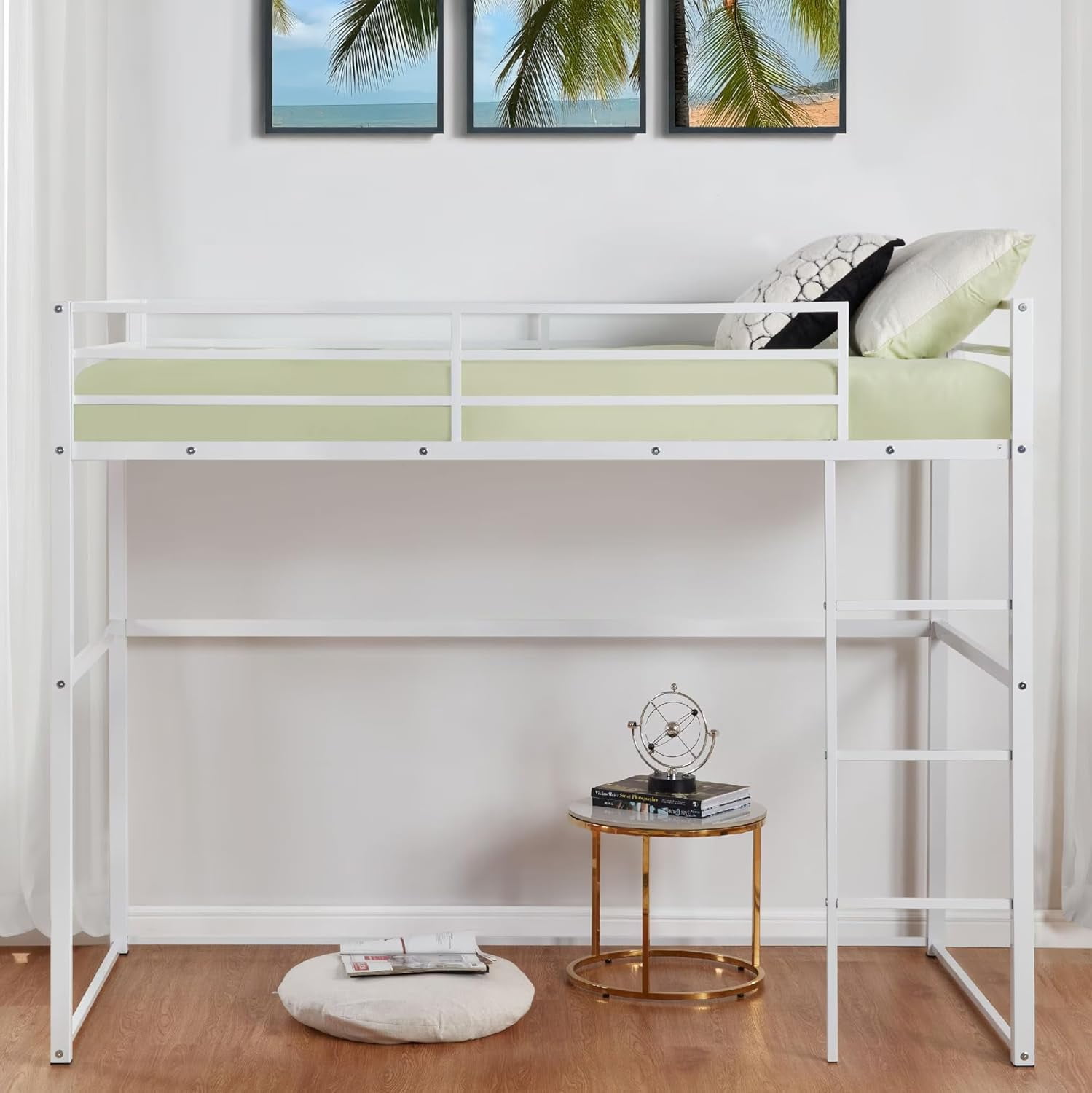 Heavy Duty Metal Loft Bed Frame with Safety Guard Rails & Built-in ...