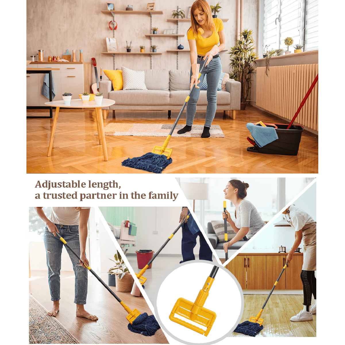 Heavy Duty Metal Mop Handle 60" inch long pole, Side Gate lock Mop Head ...