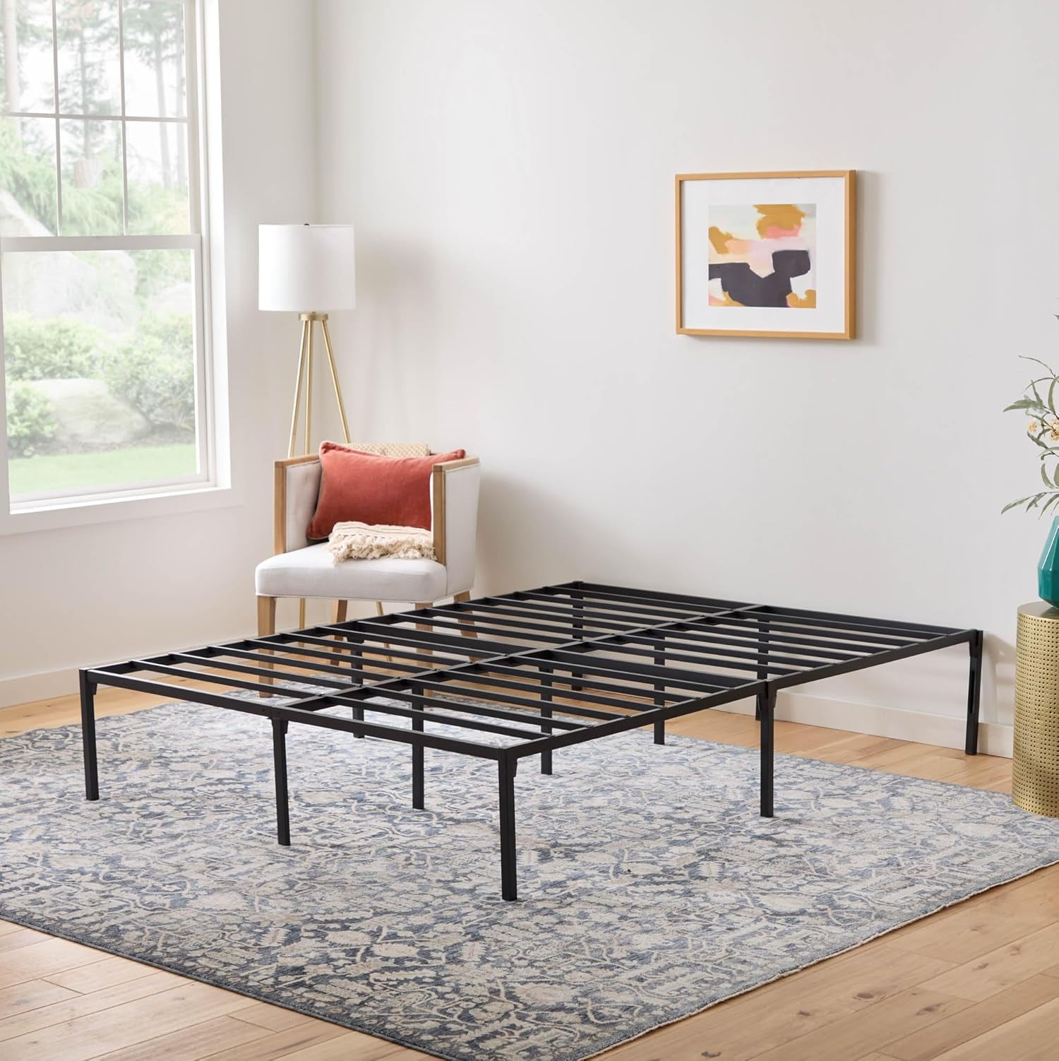 Heavy Duty Metal Platform Bed Frame - No Box Spring Needed - Underbed ...