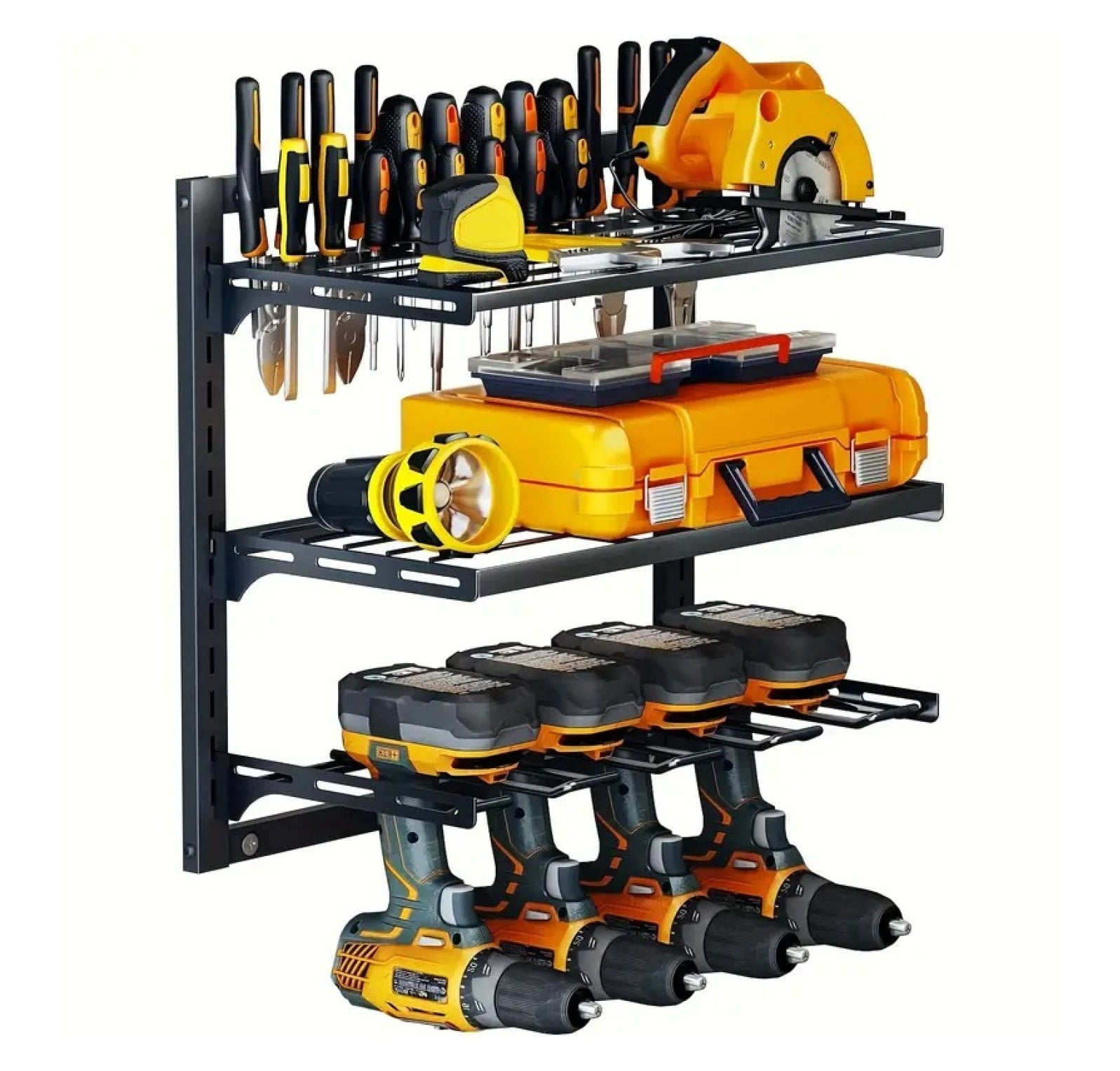 Heavy-Duty Metal Power Tool Organizer Wall Mount, 3-Tier Adjustable ...