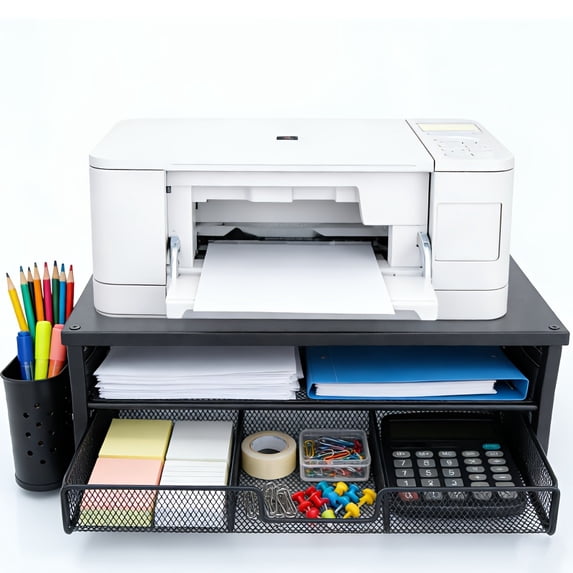Heavy-Duty Metal Printer Stand with Storage Drawer, 2 Pen Holders - 2 ...