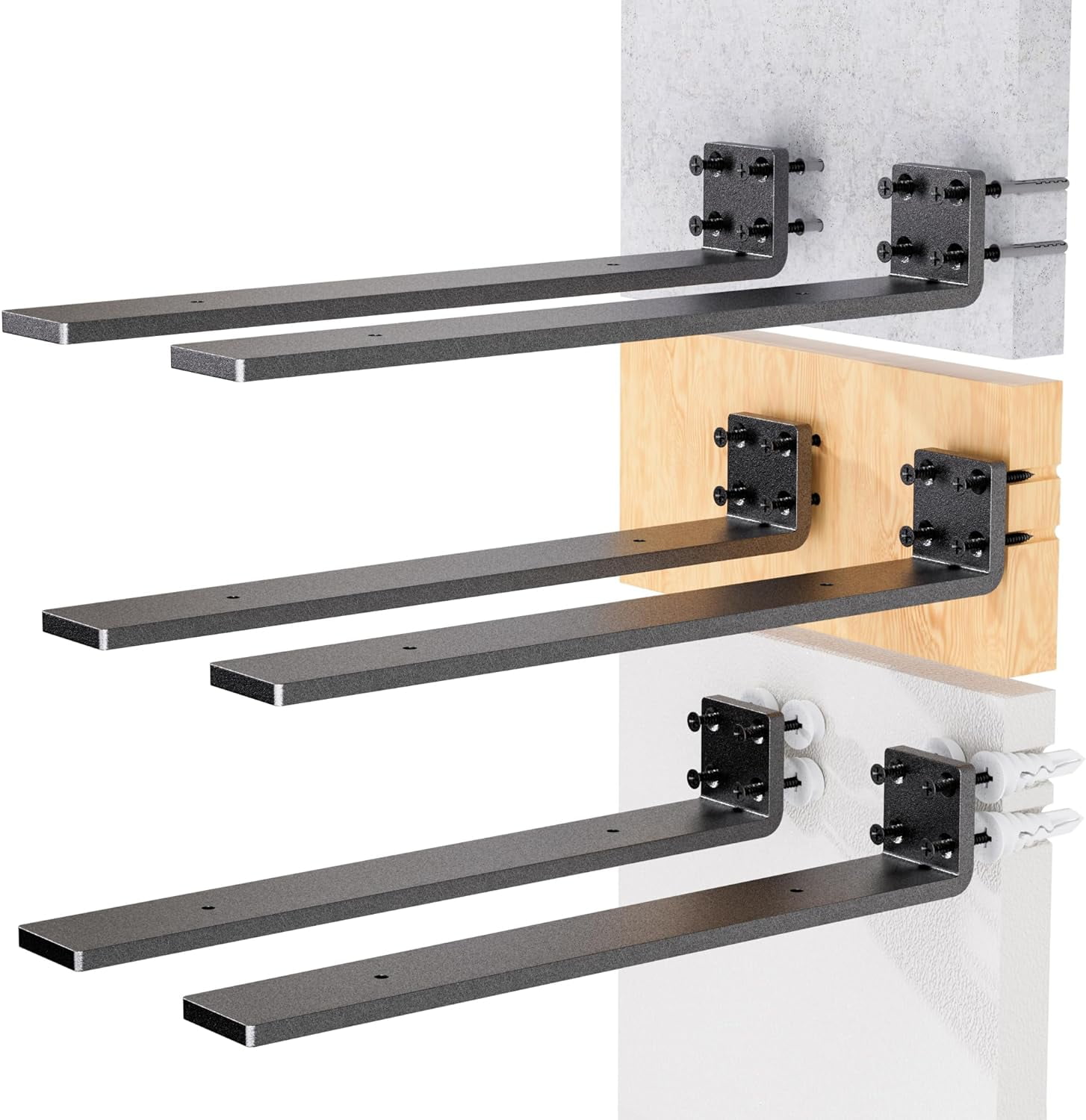 Heavy Duty Metal Shelf Brackets 12-Inch, Set of 6, Modern Black Matte ...