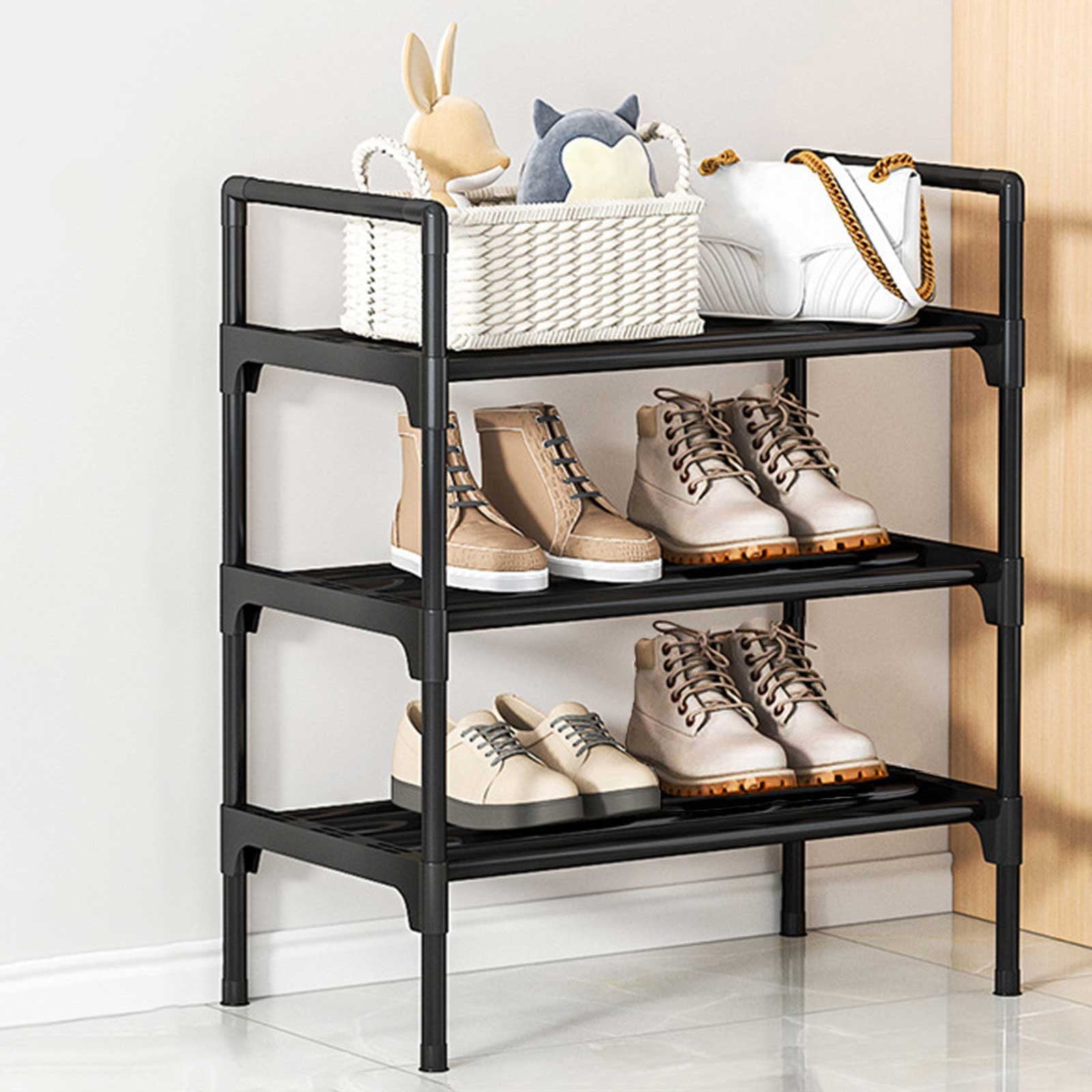 Heavy Duty Metal Shoe Rack, 3 Tier Stackable Organizer, Freestanding ...