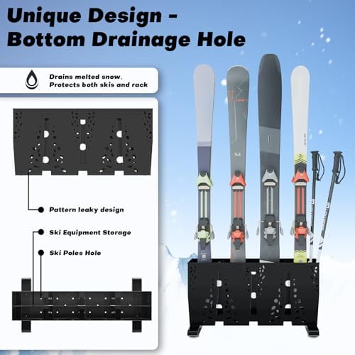 Heavy Duty Metal Ski Storage Rack, 12 Pair Freestanding Steel Ski ...