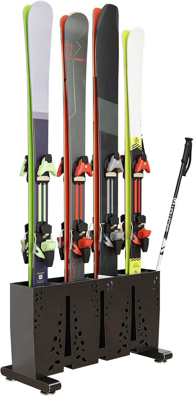 Heavy Duty Metal Ski Storage Rack, 4 Pair Freestanding Steel Ski Holder ...