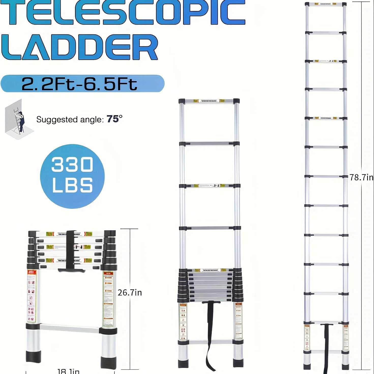 Heavy Duty Metal Telescoping Attic Ladder - Non-Slip Feet & Locking ...