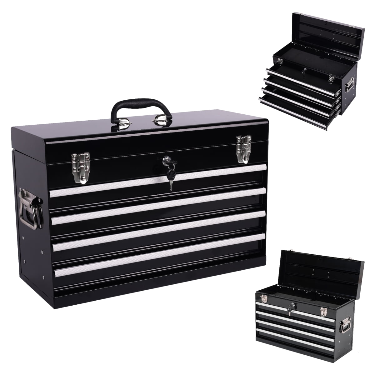 Heavy Duty Metal Tool Box, 21-inch, Portable Metal Tool Box with 4 ...