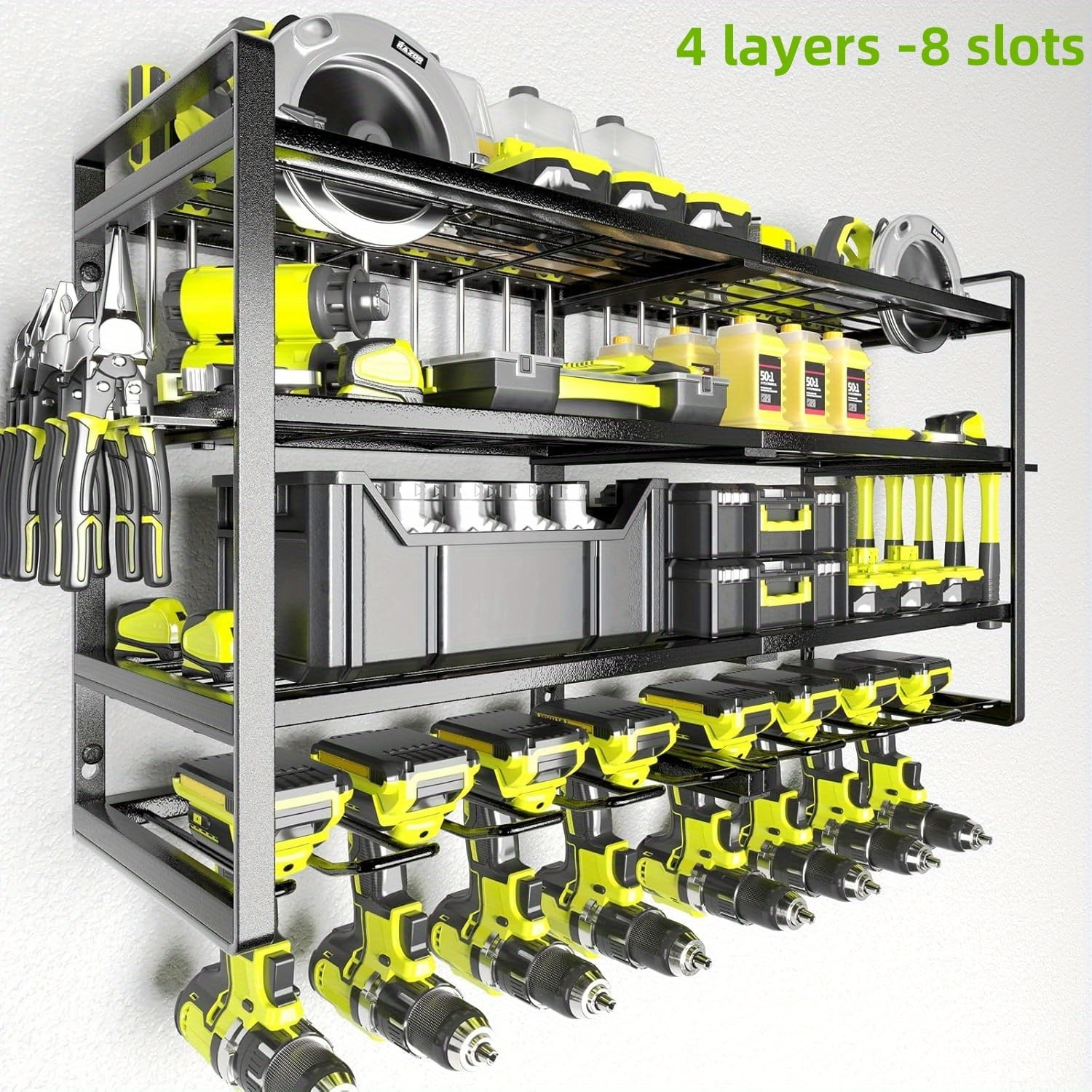 Heavy-Duty Metal Tool Rack - Multiple Drill Racks + Floating Shelves ...