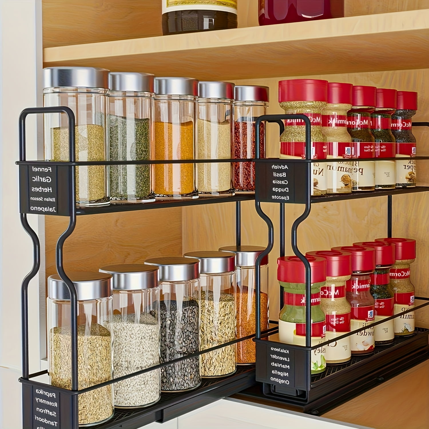 Heavy-Duty Metal Two-Tier Slide-Out Cabinet Rack Organizer - Adjustable ...