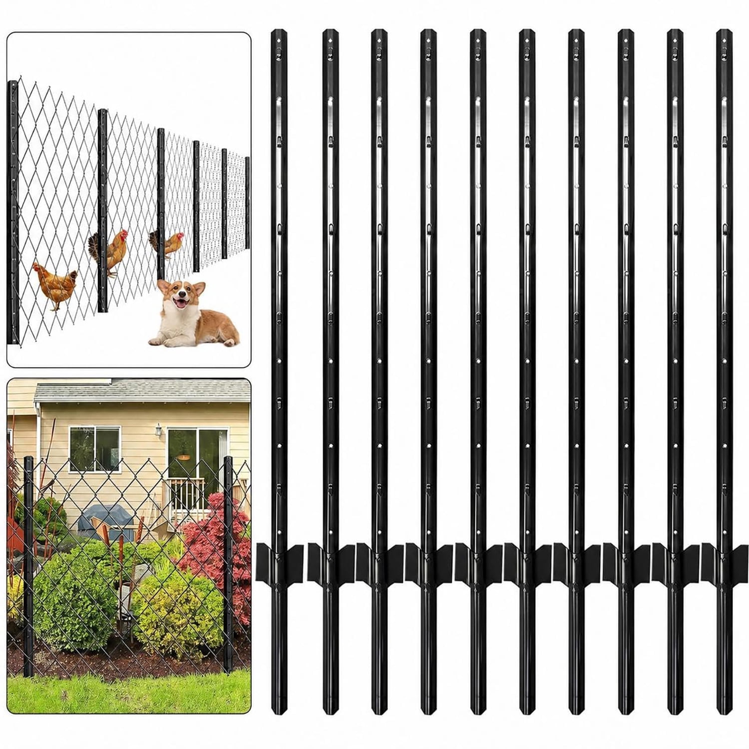 Heavy Duty Metal U-Post Fence Stakes - 10 Pack Steel Posts with Anchor ...