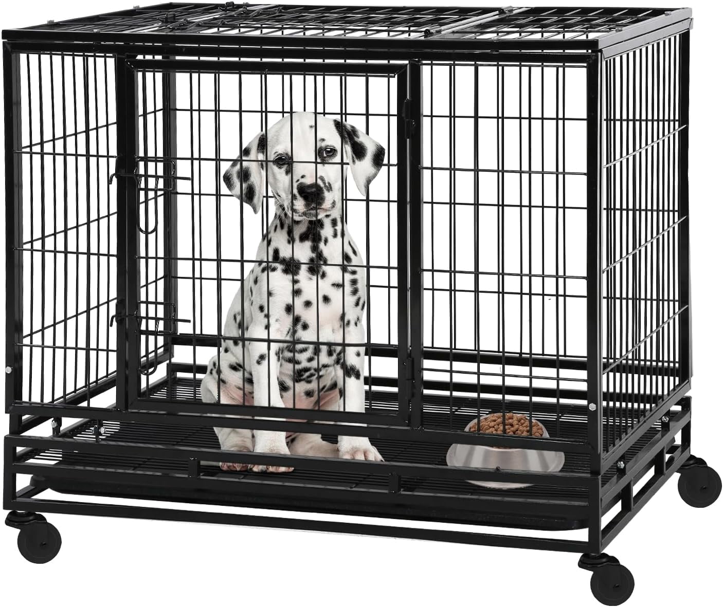 Heavy Duty Metal Wire Dog Crate with Removable Tray and Wheels ...
