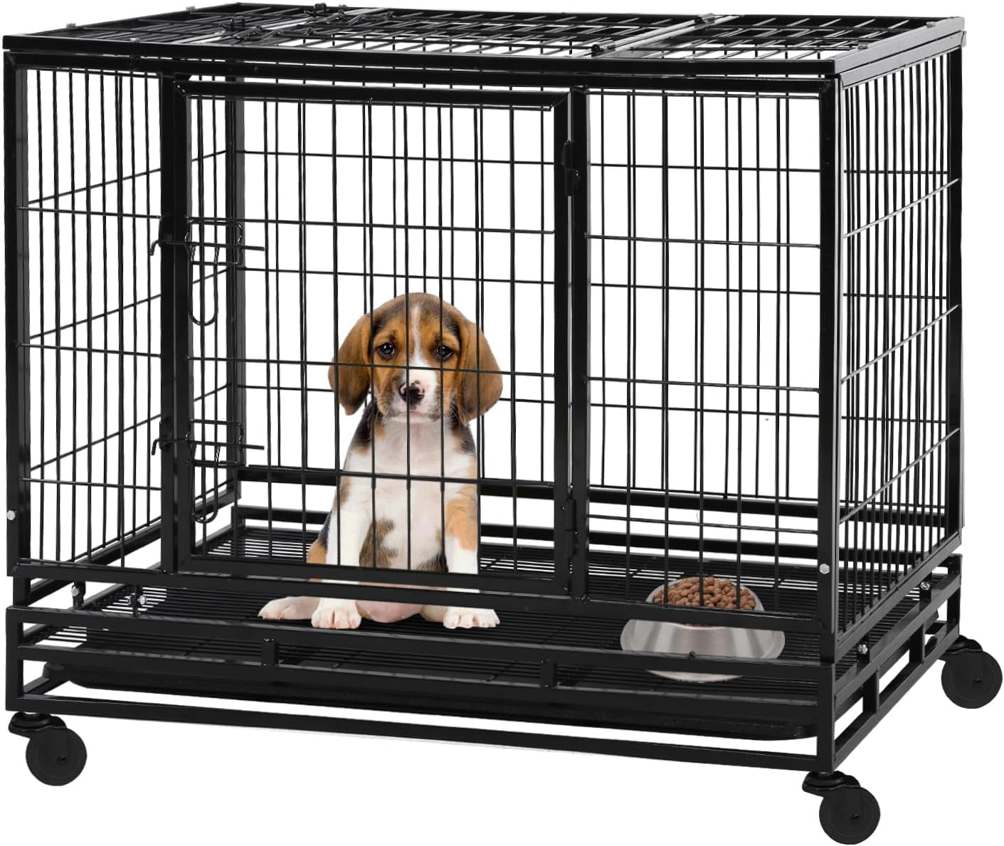 Heavy Duty Metal Wire Dog Crate with Removable Tray and Wheels ...