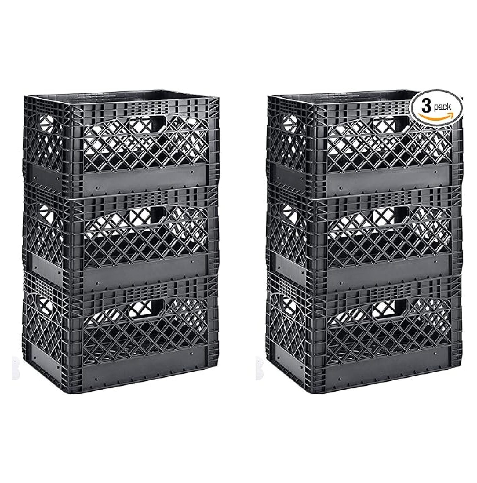 Heavy Duty Milk Crates 24 Quart - 3 Pack Black Stackable Storage Bins ...