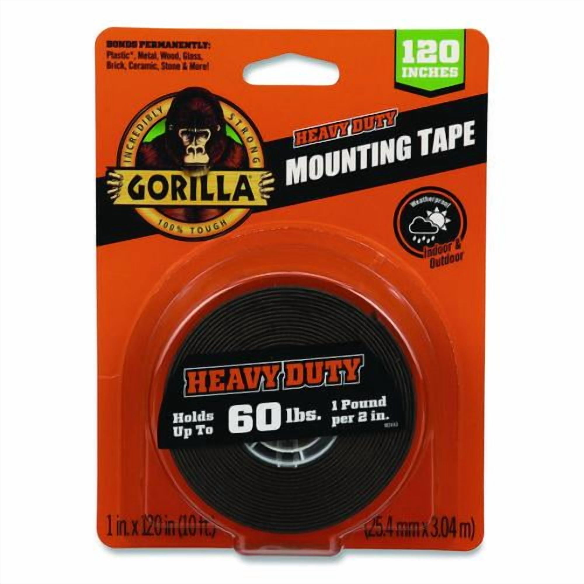 Heavy Duty Mounting Tape, Permanent, Holds Up to 60 lb (1 lb per 2 in ...