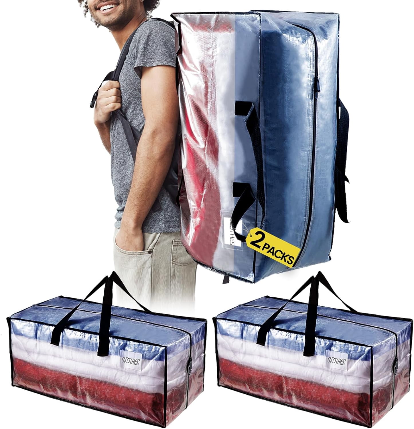 Heavy Duty Moving Bags, Clothing Storage Bags with Sturdy Zipper and ...