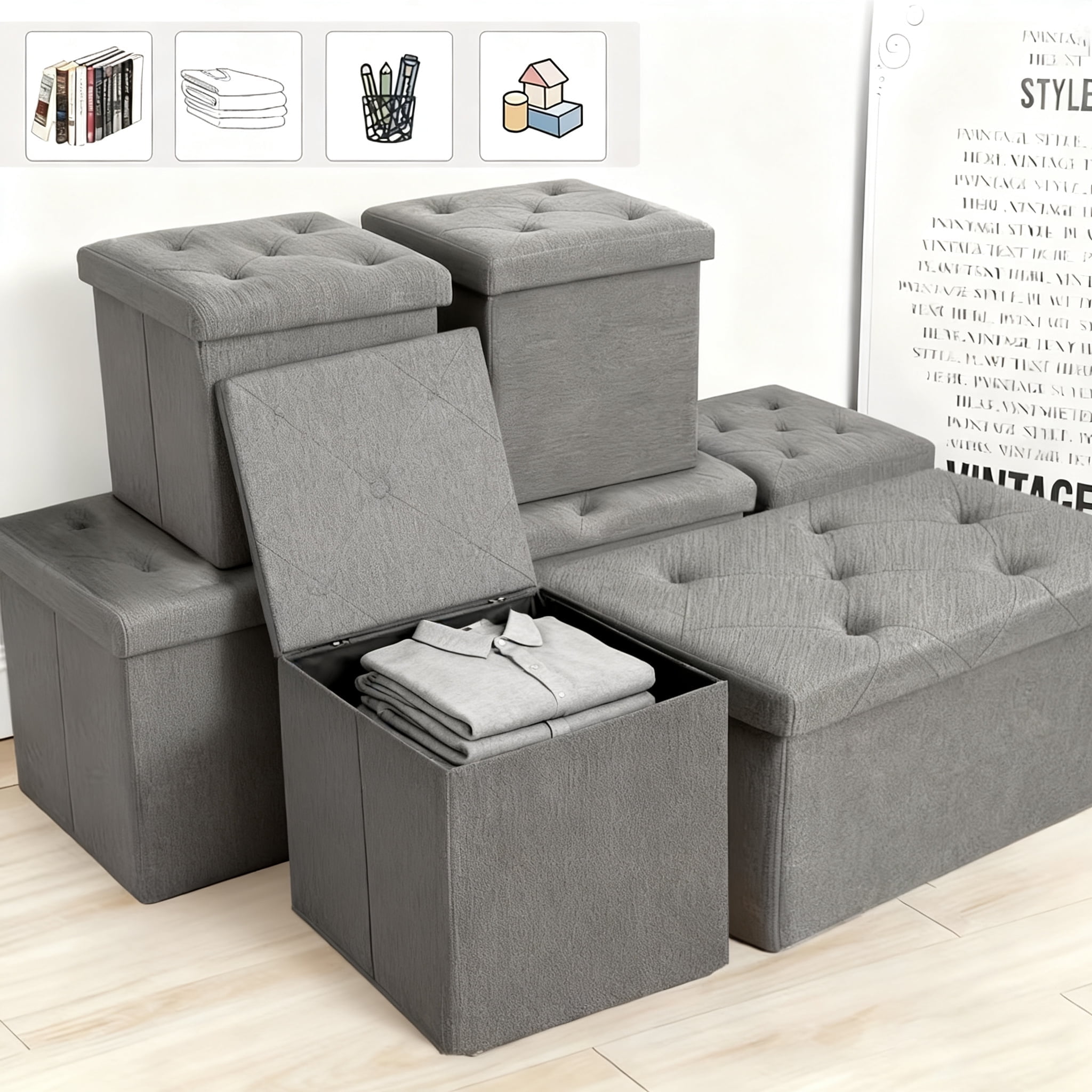 Heavy-Duty Multi-Purpose Folding Storage Ottoman Bench with Seat ...