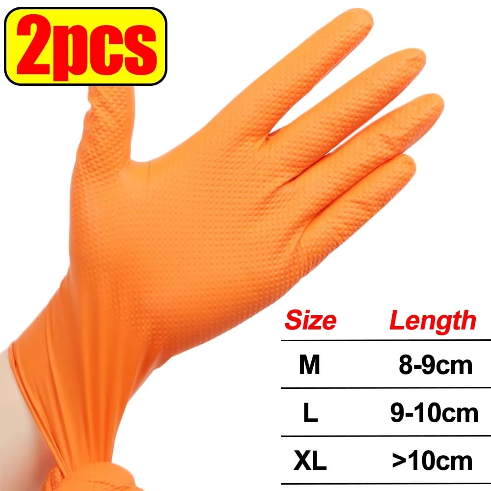 Heavy Duty Orange Nitrile Gloves 8Mil Industrial Disposable Gloves with ...