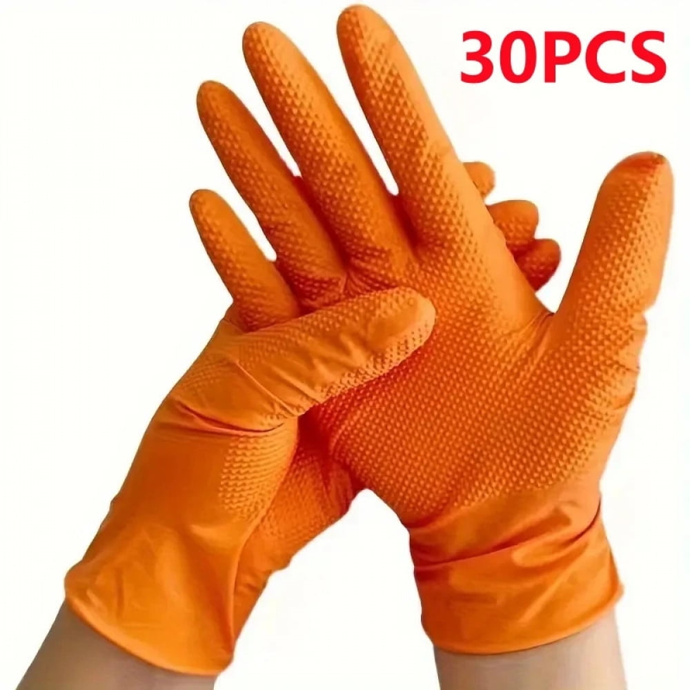 Heavy Duty Orange Nitrile Gloves 8Mil Industrial Disposable Gloves with ...