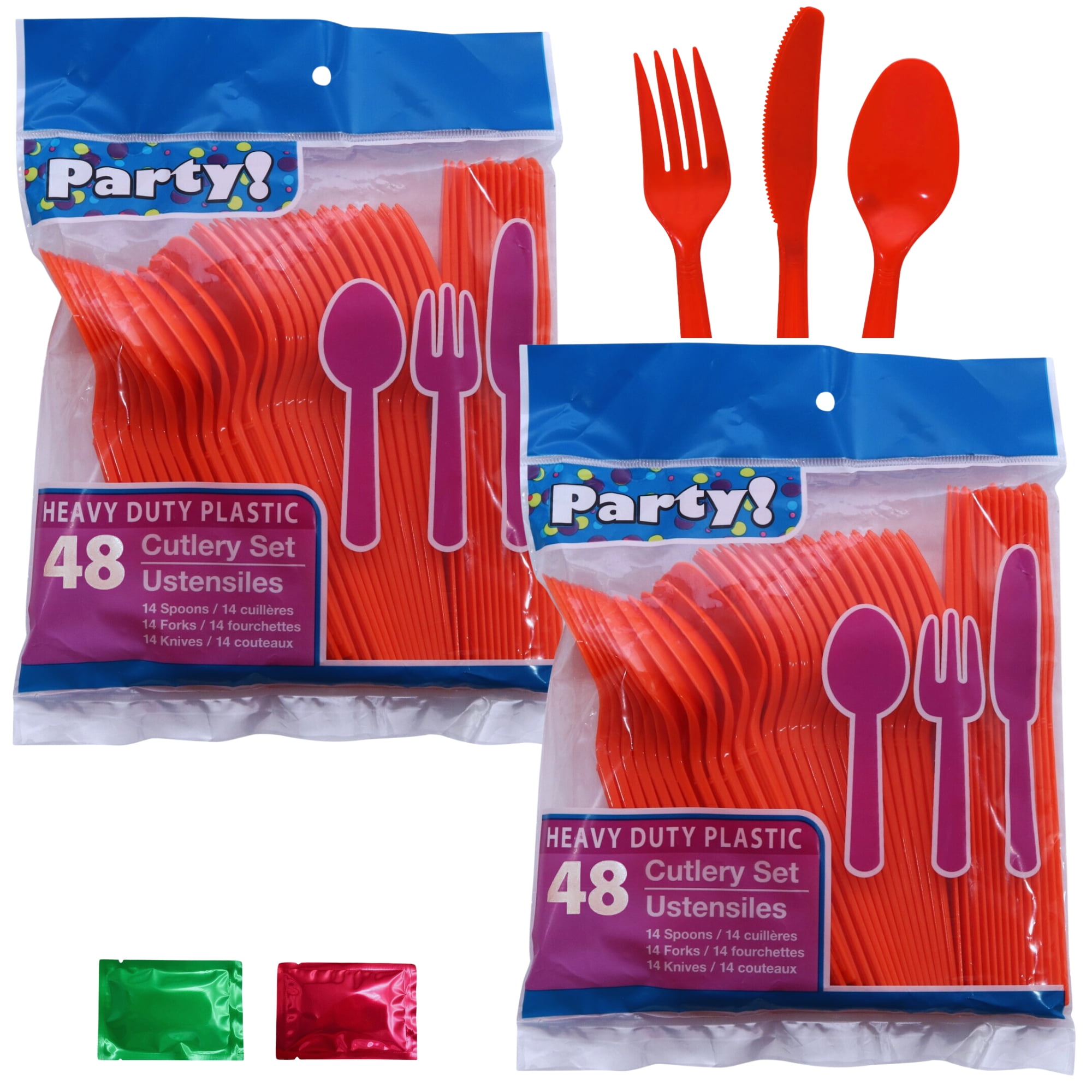 Heavy-Duty Orange Plastic Party Cutlery Set (2 Packs, 96 Pcs Total ...