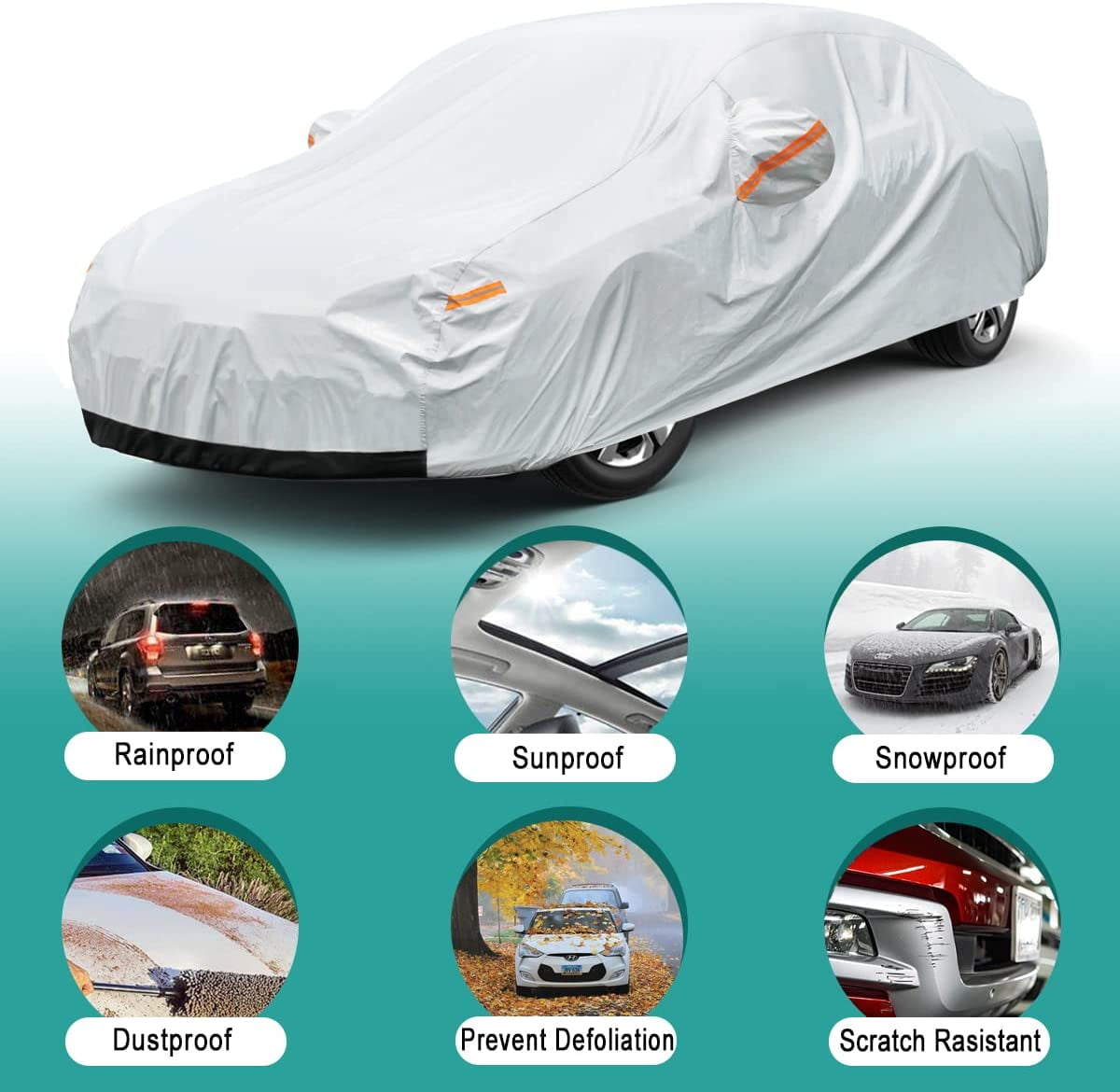 Heavy Duty Outdoor Full Car Cover 100% Waterproof Protect Fit 15-16FT ...