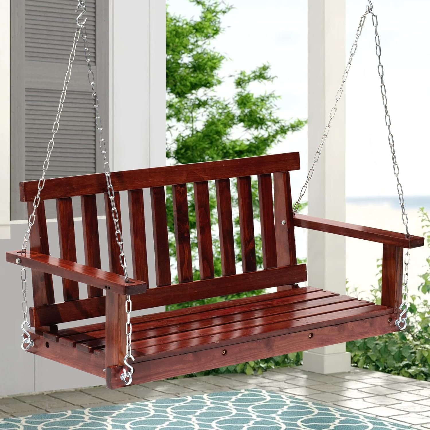 Heavy Duty Outdoor Wooden Porch Swings 4Ft/48in Bench Swing 800lb ...
