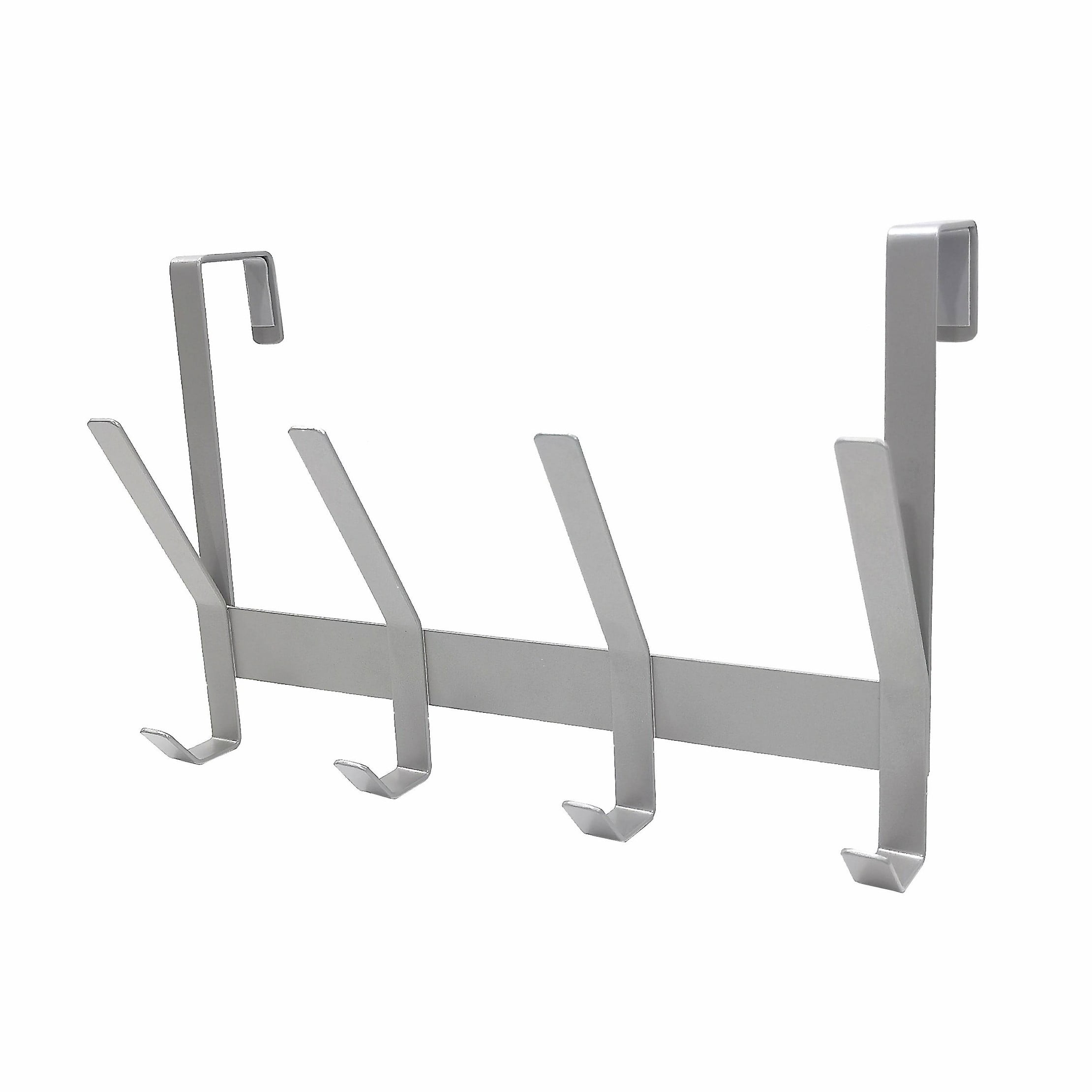 Heavy Duty Over The Door 4 Hooks Rail Matte Gray: Steel Towel & Coat ...