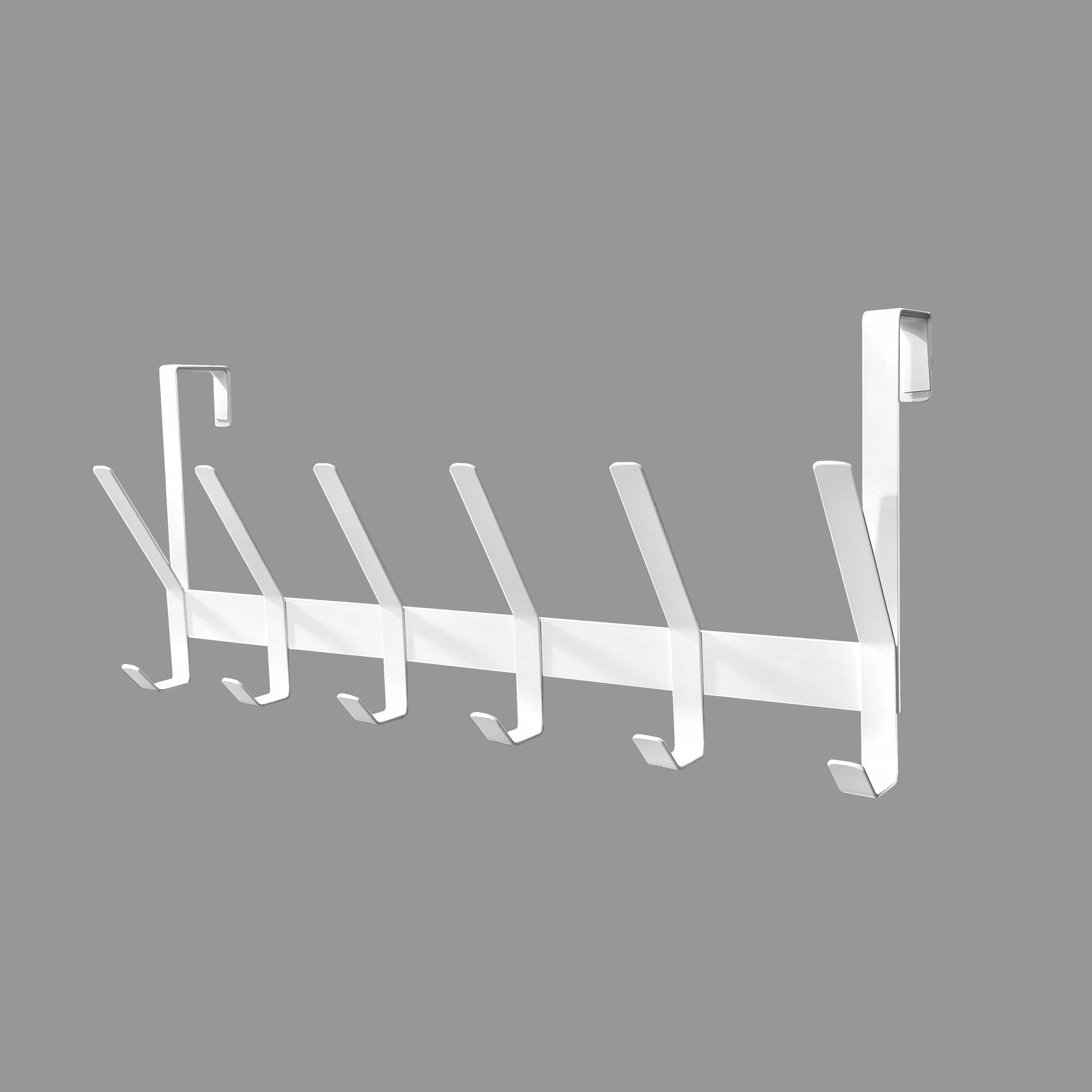 Heavy Duty Over The Door 6 Hooks Rail Matte White: Steel Door Hanger ...