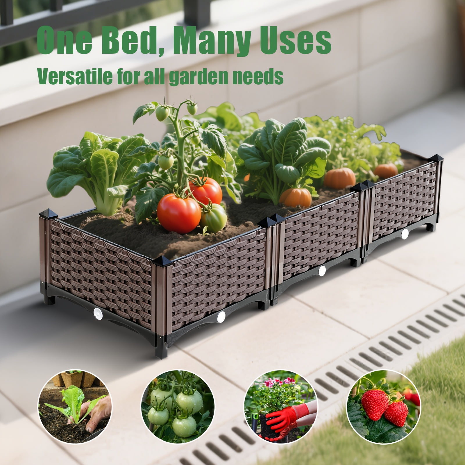 Heavy-Duty PP Raised Garden Beds Outdoor, Smart Drainage Planters for ...