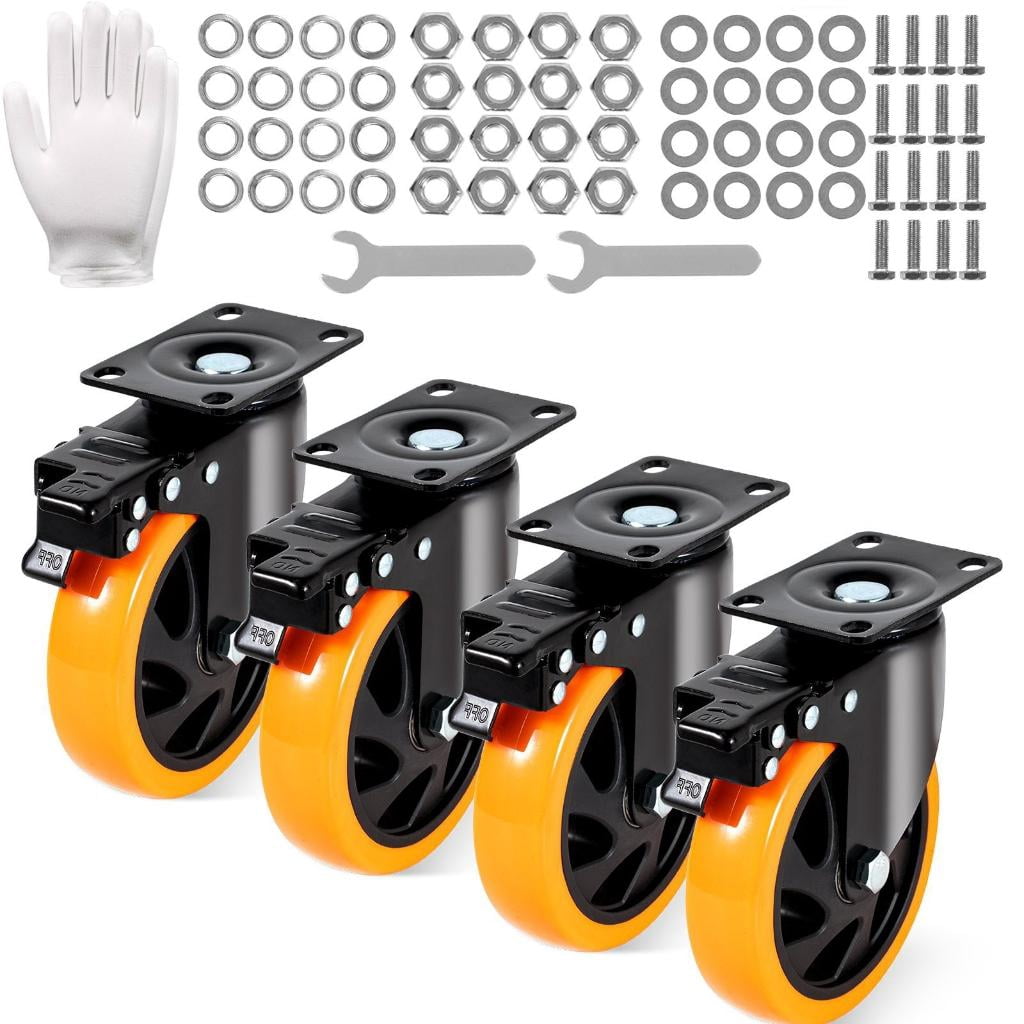 SDFGTstore Heavy Duty PVC Caster Wheel Set with Locking Brake Smooth ...