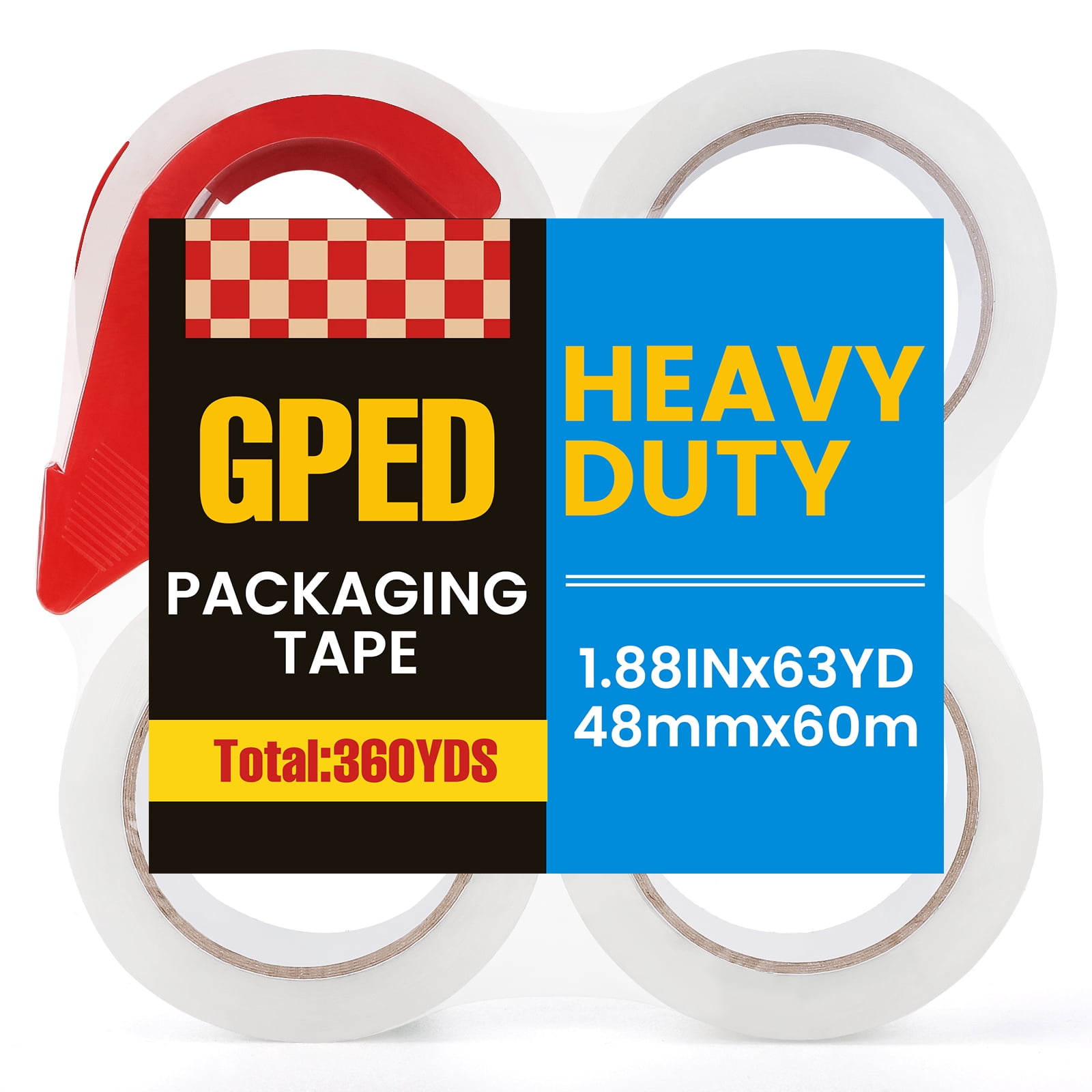 Heavy Duty Packaging Tape, 4 Rolls Clear Packing Tape with Dispenser for Shipping, Clear ...