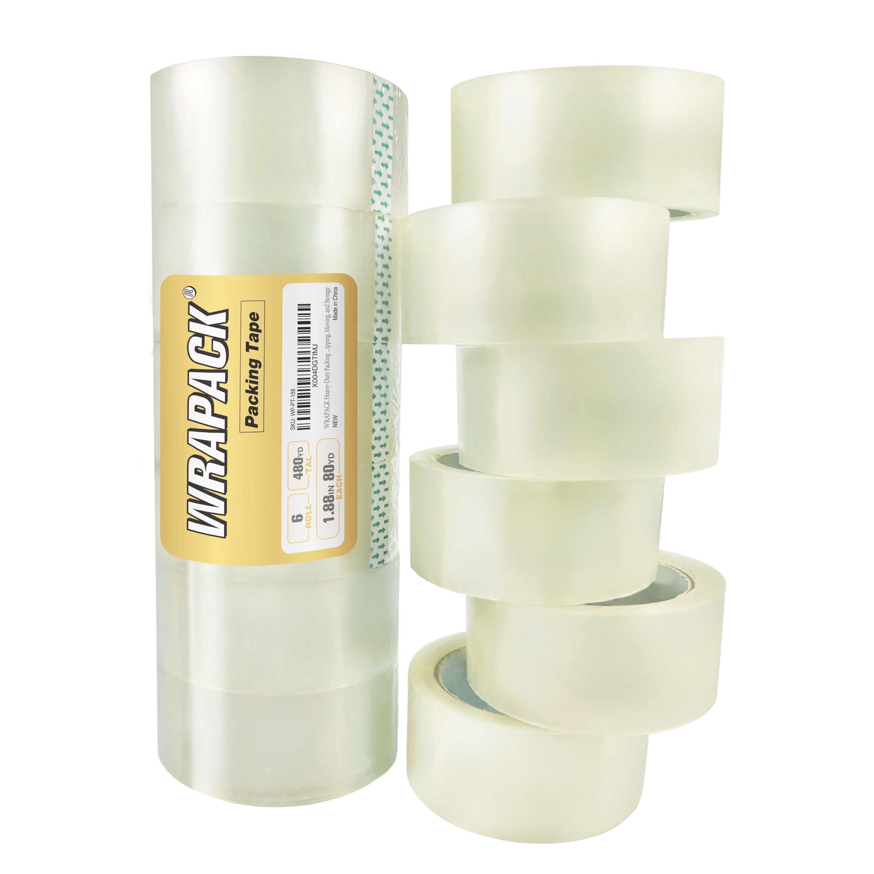 Heavy-Duty Packing Tape, 6 Rolls, 1.88 Inches Wide x 80 Yards Each ...