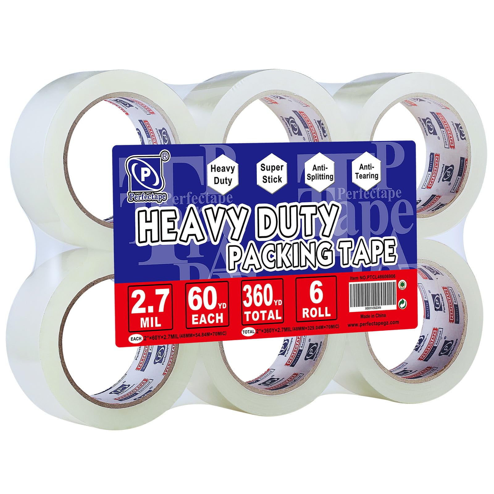 Heavy Duty Packing Tape 6 Rolls, Total 360Y, Clear, 2.7 mil, 1.88 inch ...