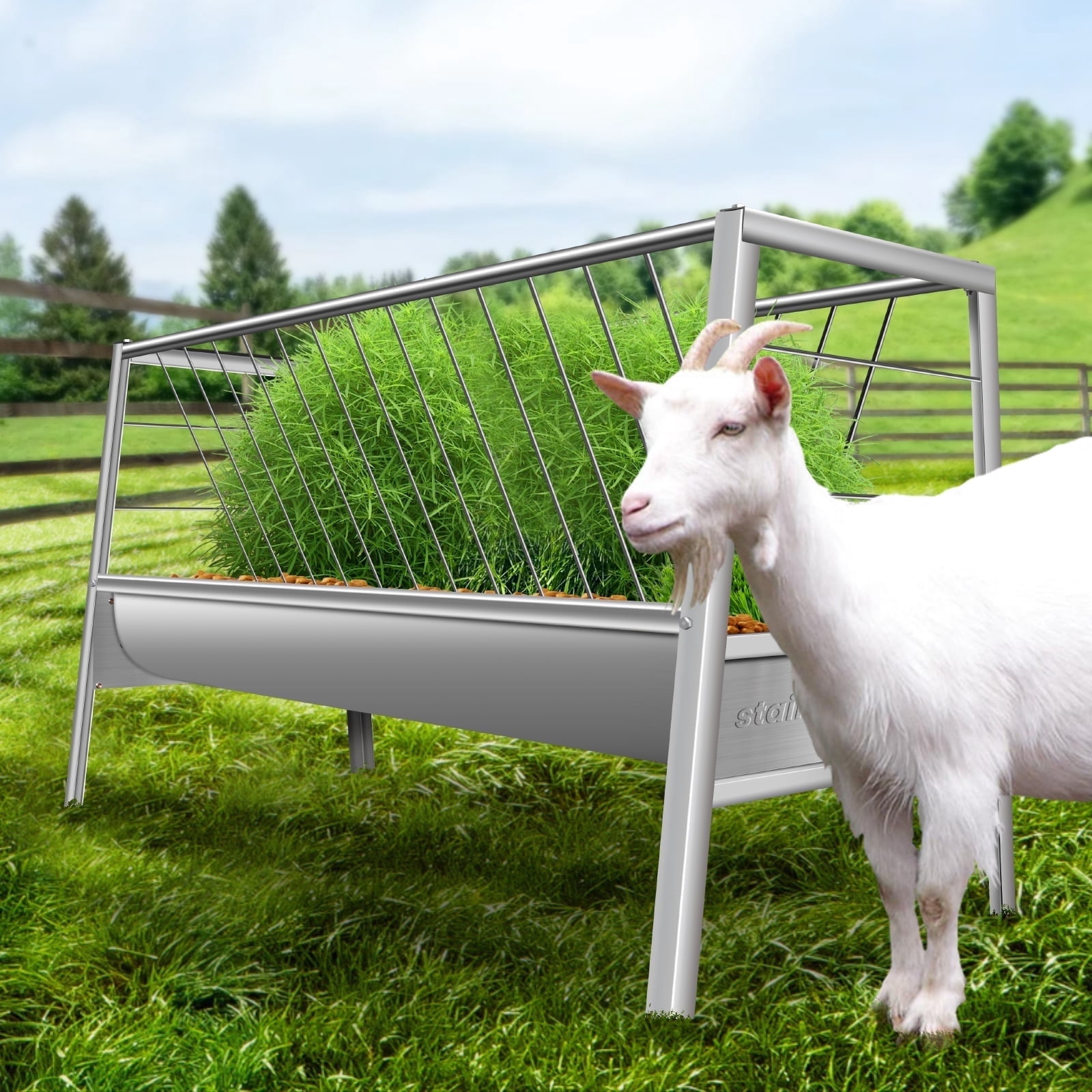 Heavy-Duty Pasture Feeder, 77 Gallon Livestock Goat Feeder, 23.6" Wide ...
