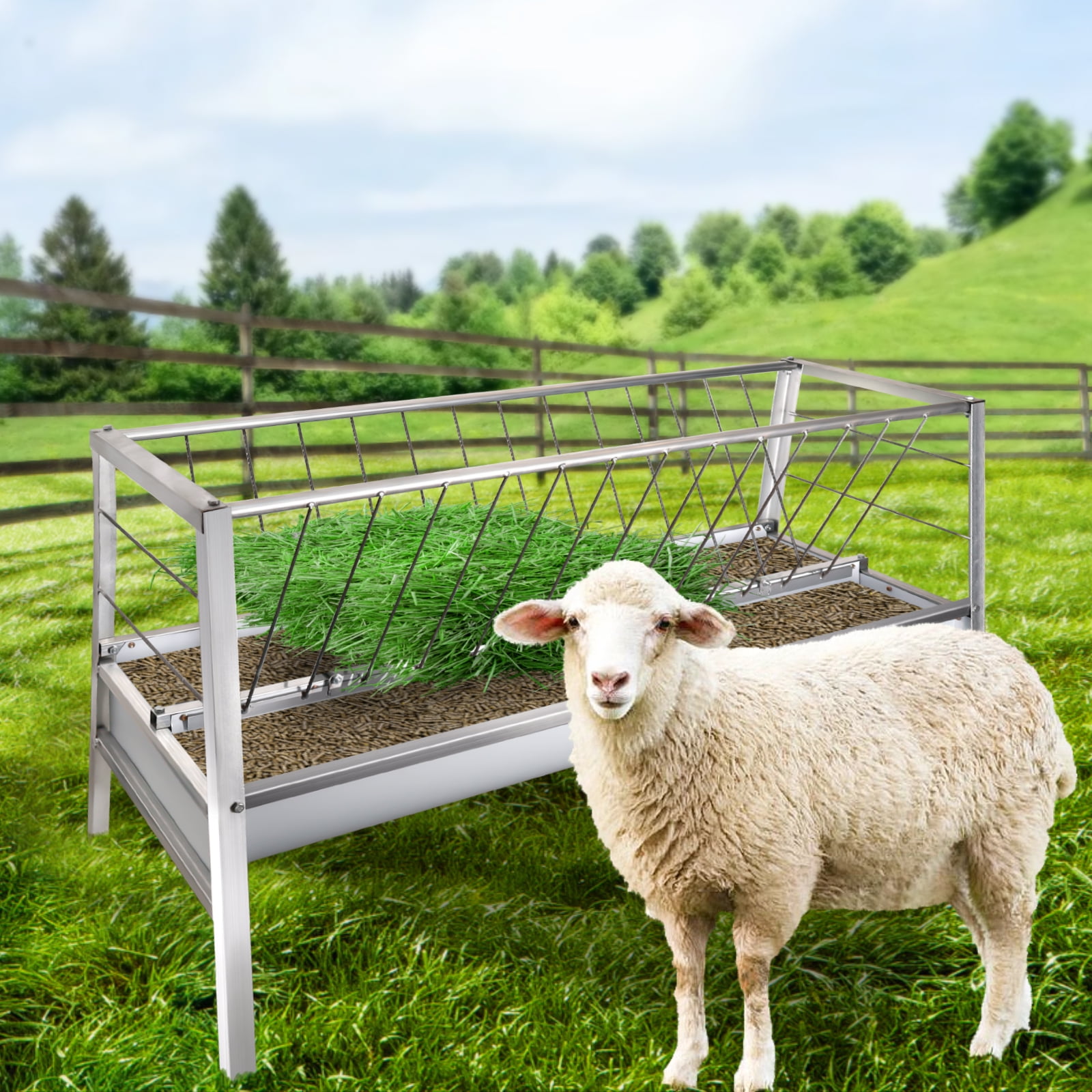 Heavy-Duty Pasture Feeder, Galvanized Steel Livestock Goat Feeder, 77 ...