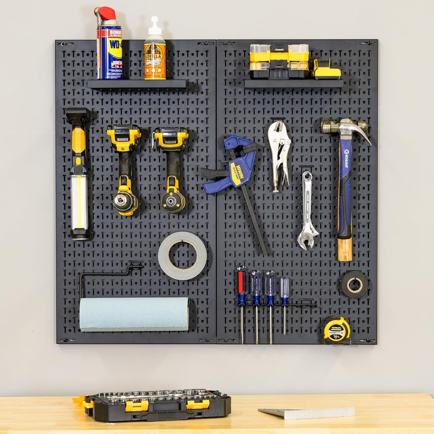 Heavy-Duty Pegboard Wall Kit, 13 Lockable Attachments, Garage ...