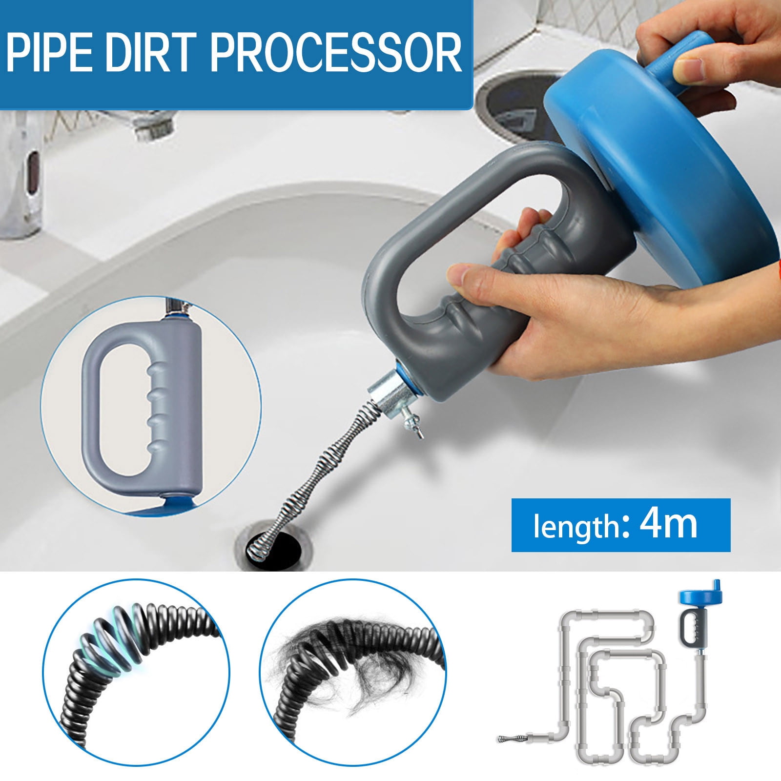 Heavy Duty Pipe Snake Drain Cleaner - 16.4ft Flexible Steel Cable for ...