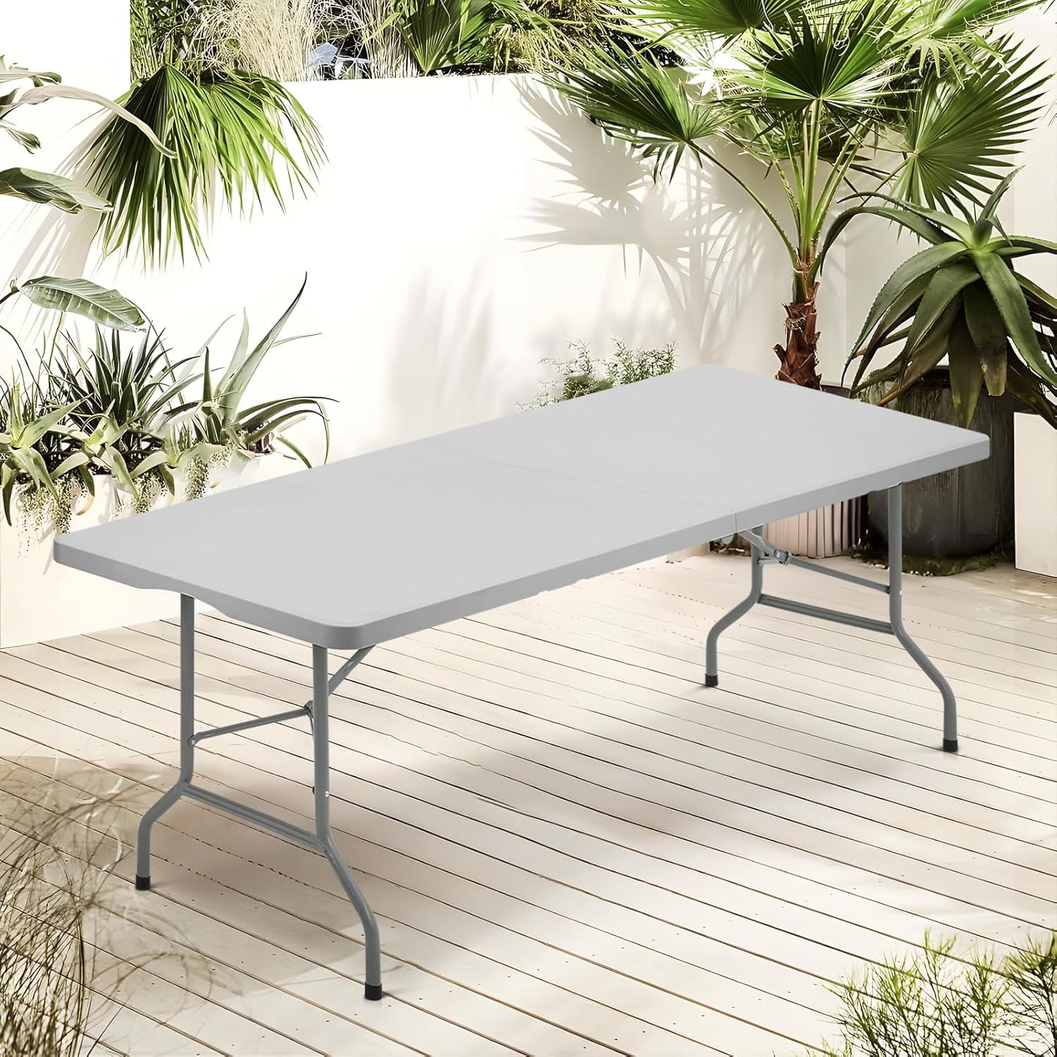Heavy Duty Plastic Dining Table with Handle Rectangle Picnic Table ...