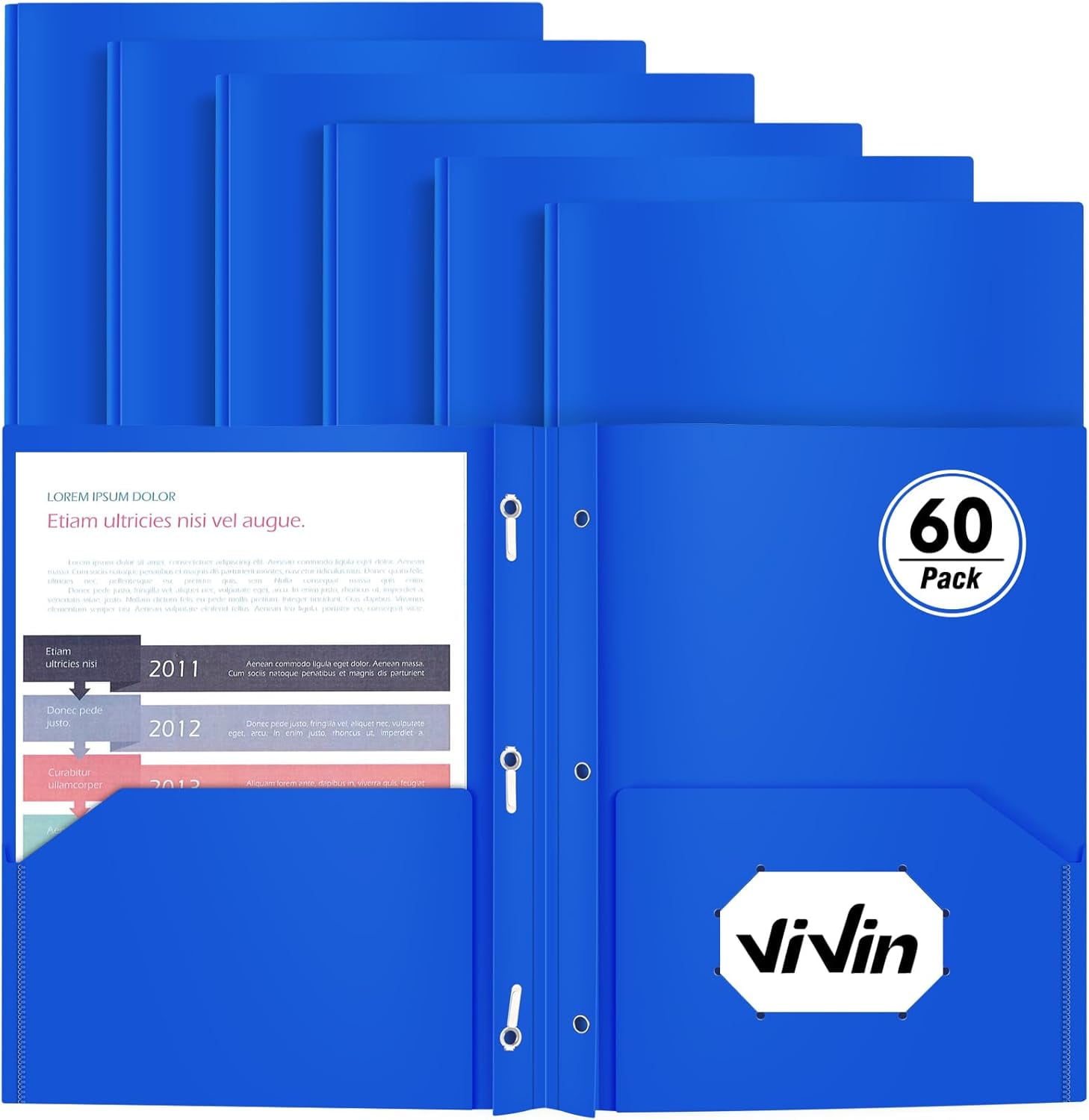 Heavy Duty Plastic Folder, 60 Pack, Pocket Folder with brads, Letter ...