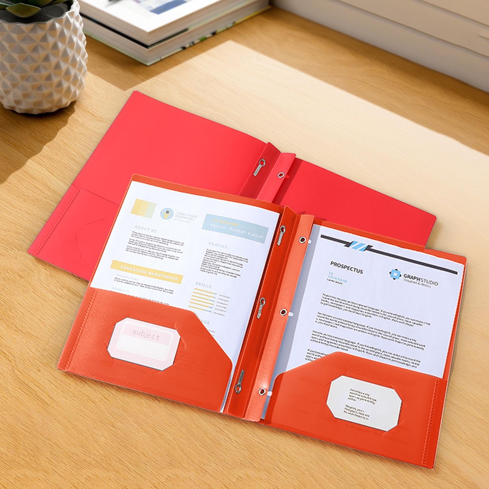 Heavy Duty Plastic Letter Size Folders with Pockets - 3-Prong Fastener ...