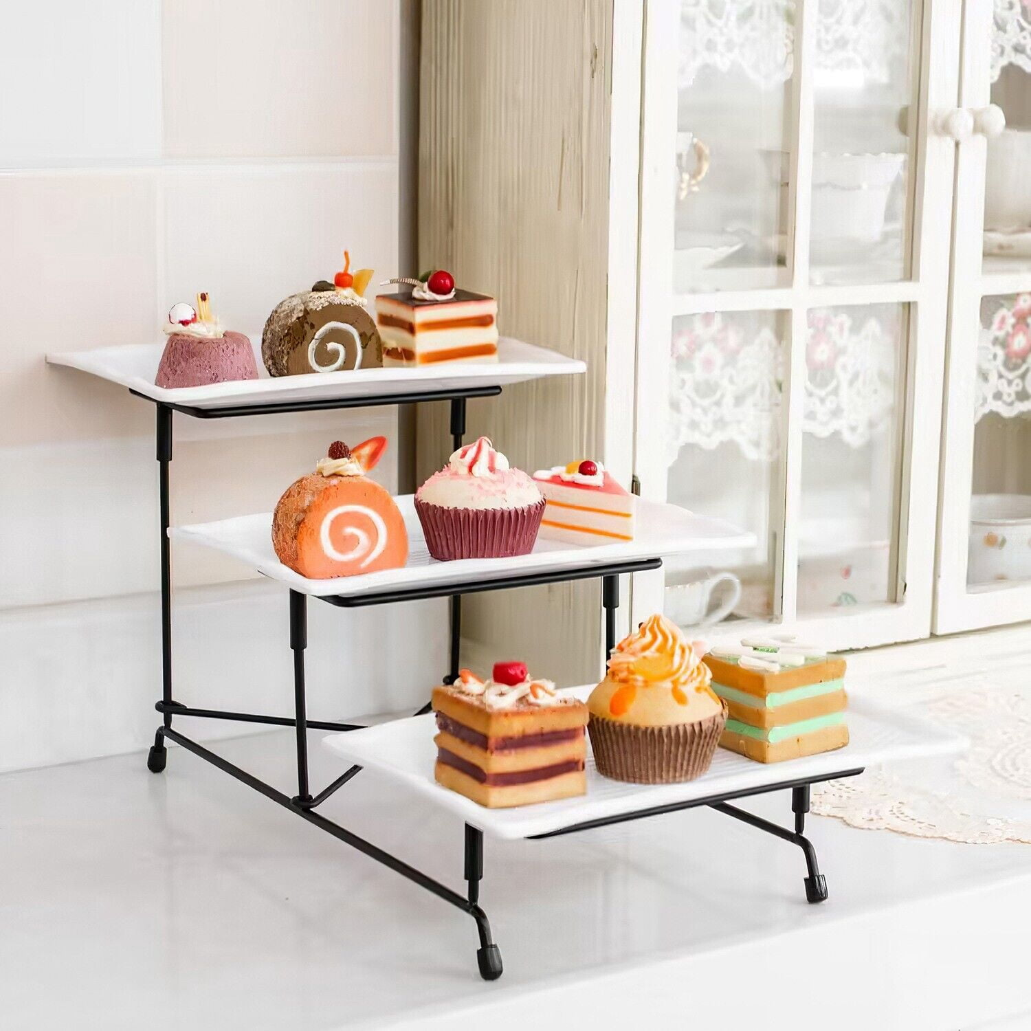 Heavy Duty Plastic Serving Tray Dessert Display Stand Dinnerware Rack ...