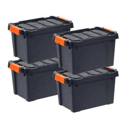 Heavy Duty Plastic Storage Bin with Durable Lid: Black, Stackable ...
