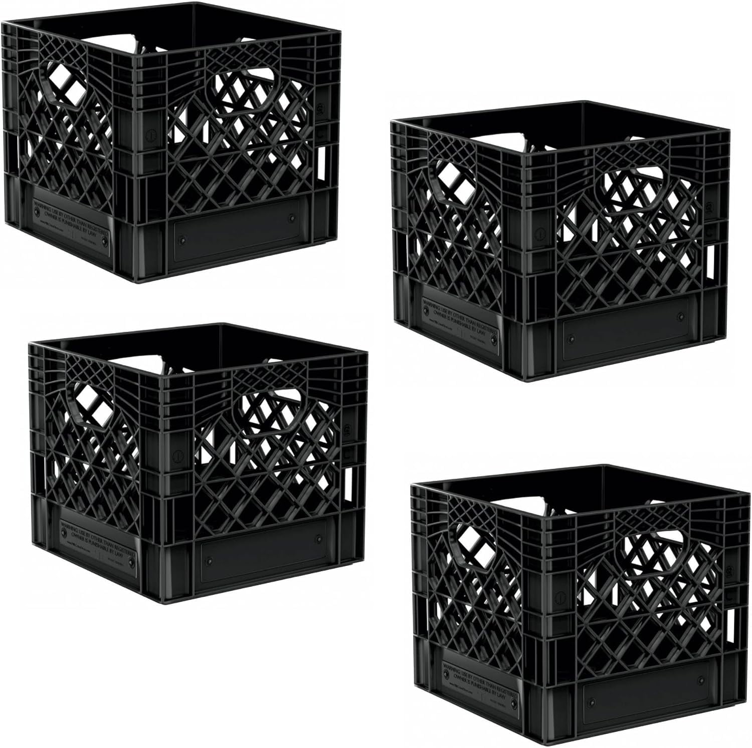 Heavy Duty Plastic Storage Milk Crates, Black, Square Lattice Design ...