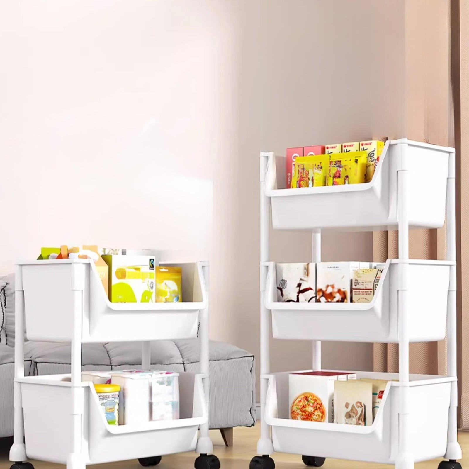 Heavy-Duty Plastic Storage Rack, Multi-Layer Rolling Cart, Sliding ...