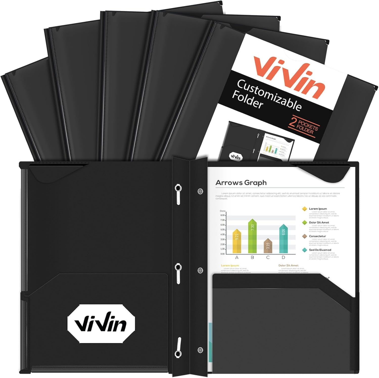 Heavy Duty Pocket Folder with Prongs, 6 Pack, 2 Pockets Plastic Folder ...