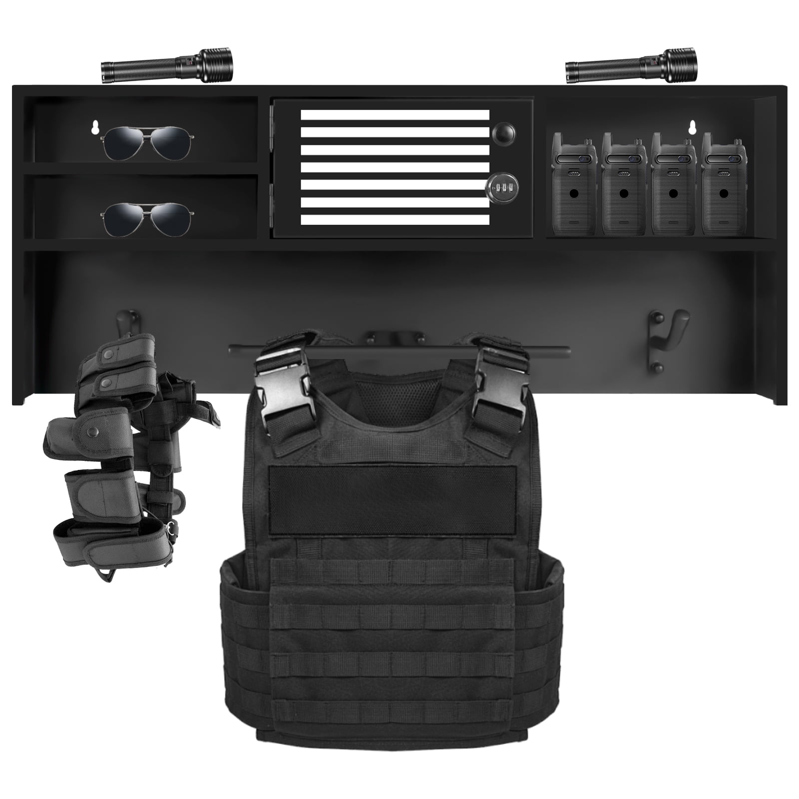 Heavy Duty Police Gear Rack Wall Mounted with Combination Lock & 3 ...