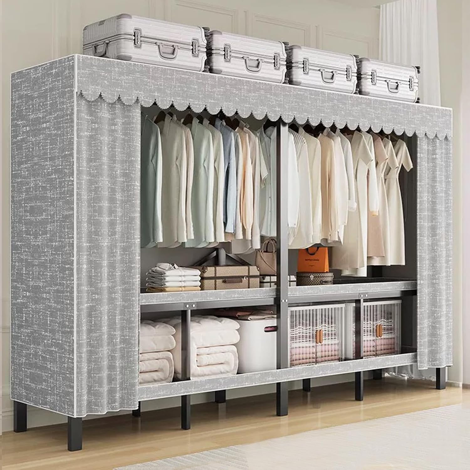 Heavy Duty Portable Closet with Cover Foldable Covered Clothes Rack for ...