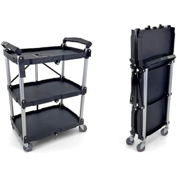 Heavy-Duty Portable Folding Service Cart | 3 Tier 330LBS Capacity ...