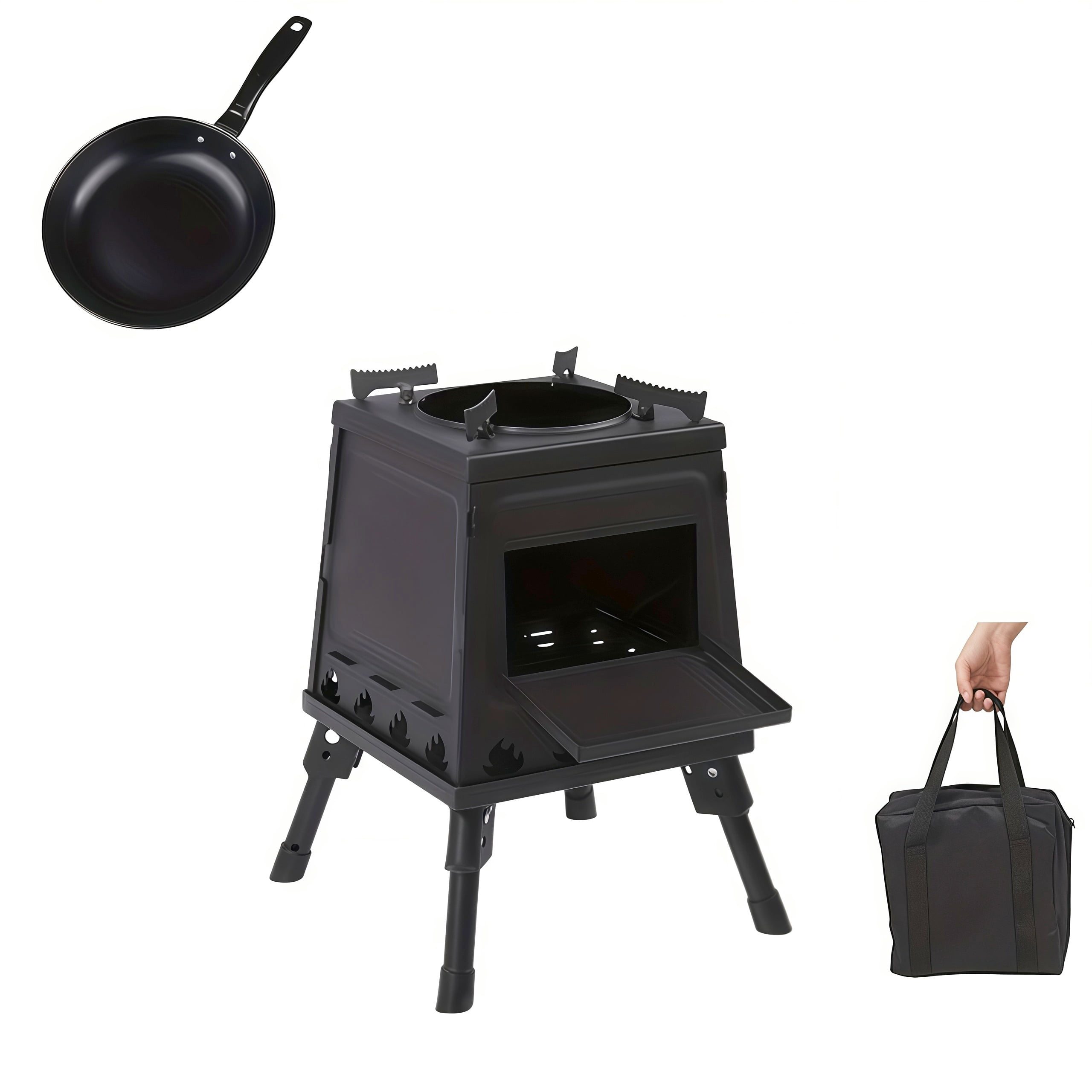Heavy-Duty Portable Wood Burning Camp Stove - Sturdy Legs Air Vents for ...