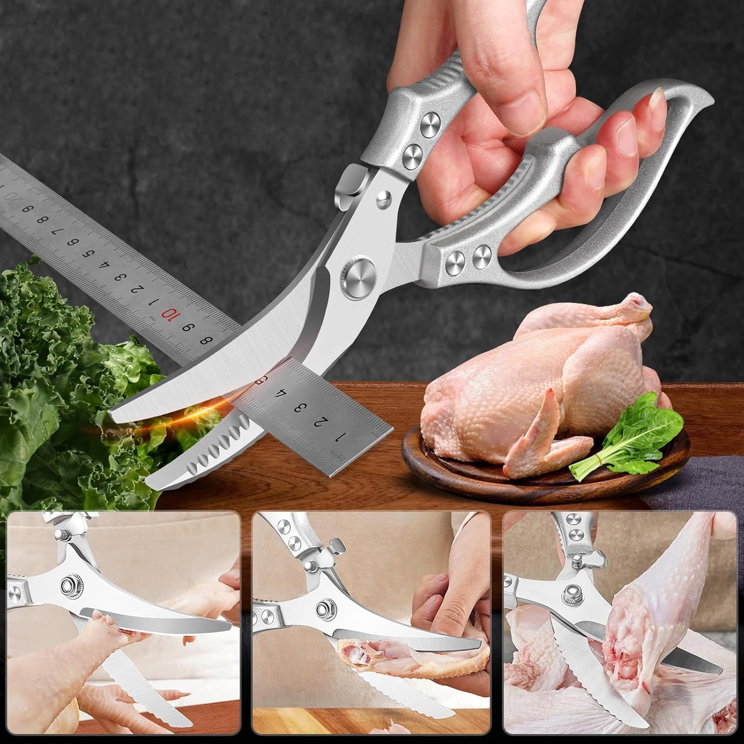 Heavy Duty Poultry Shears, Kitchen Shears with Non-Slip Handle & Safety ...