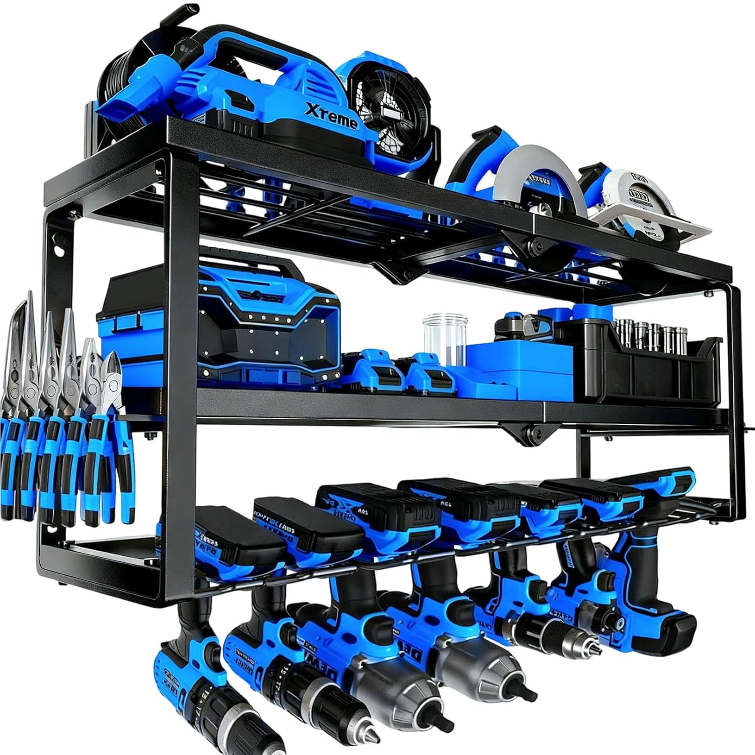 Heavy Duty Power Tool Organizer Wall Mount - 3 Tier Metal Tool Rack ...